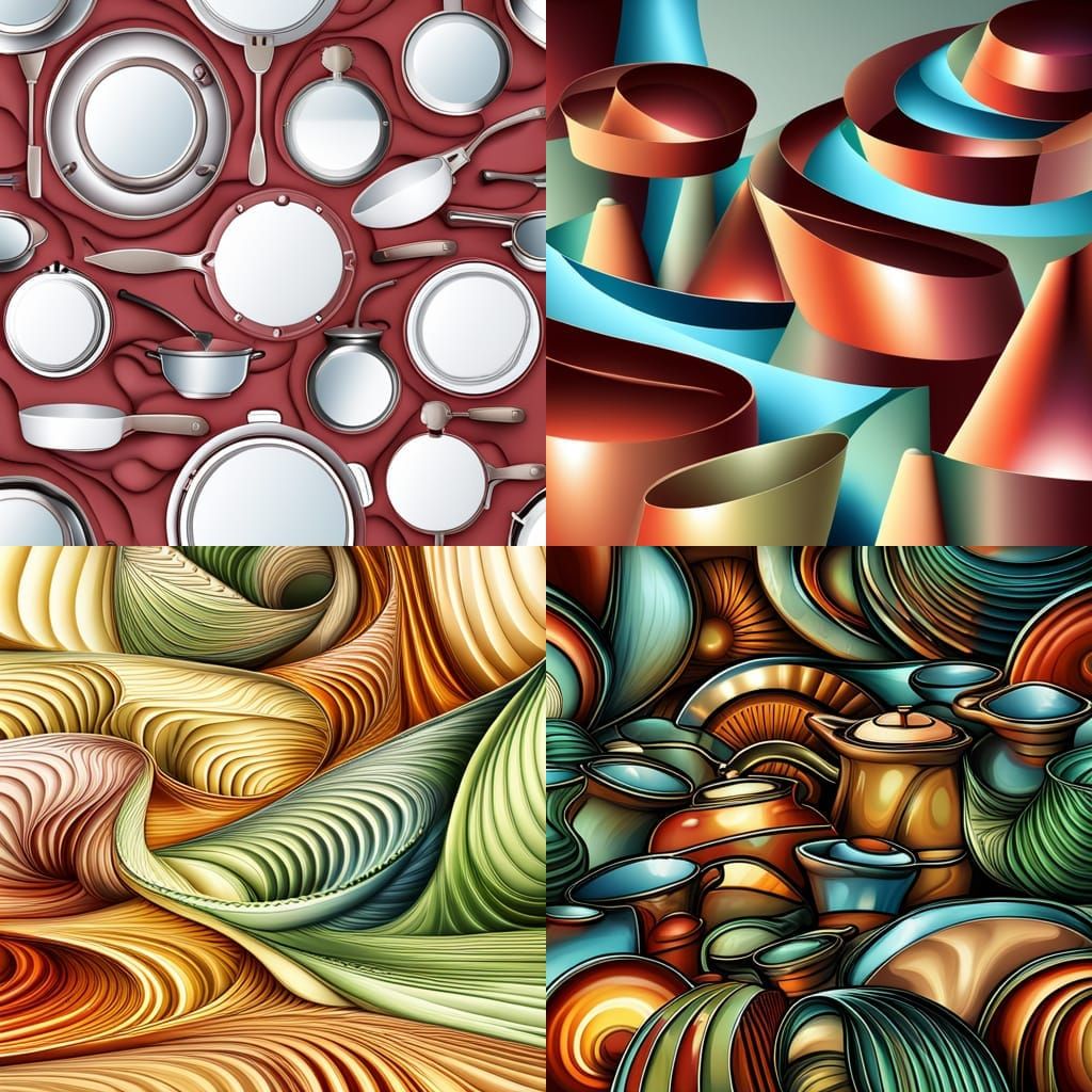 set of cooking pans abstract vector fractal, wave function, Zentangle ...