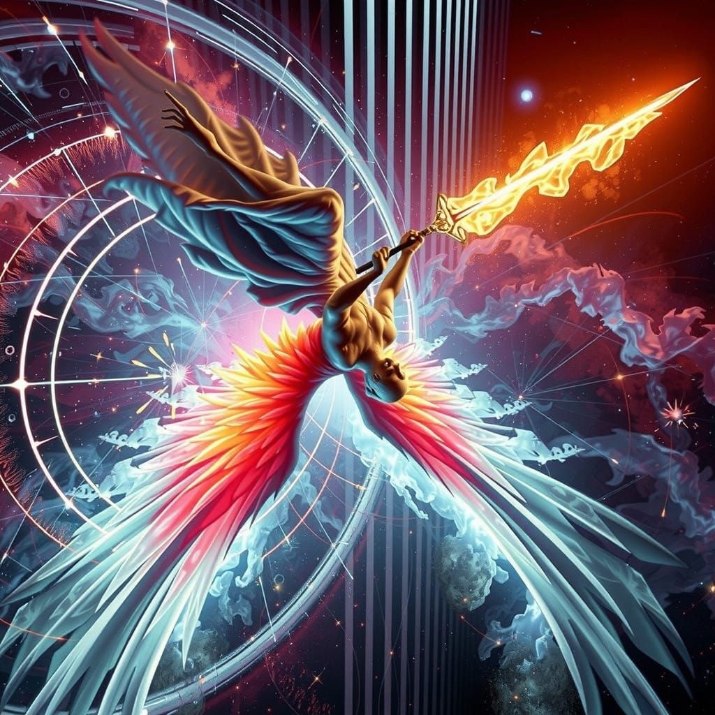 Cyberpunk Angel in Antimatter Storm, Radiant Sword - AI Art
