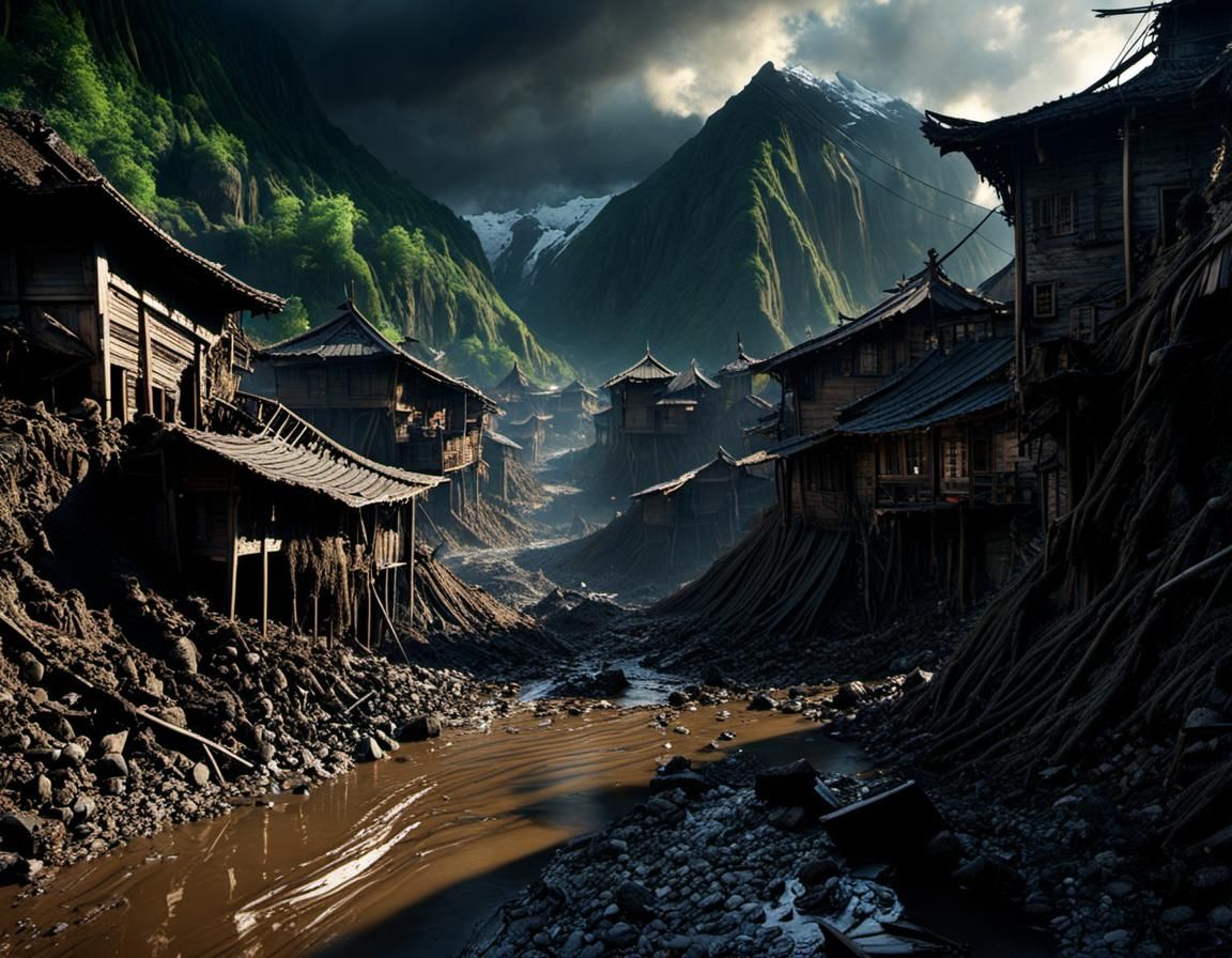 lahar flood of mud - AI Generated Artwork - NightCafe Creator