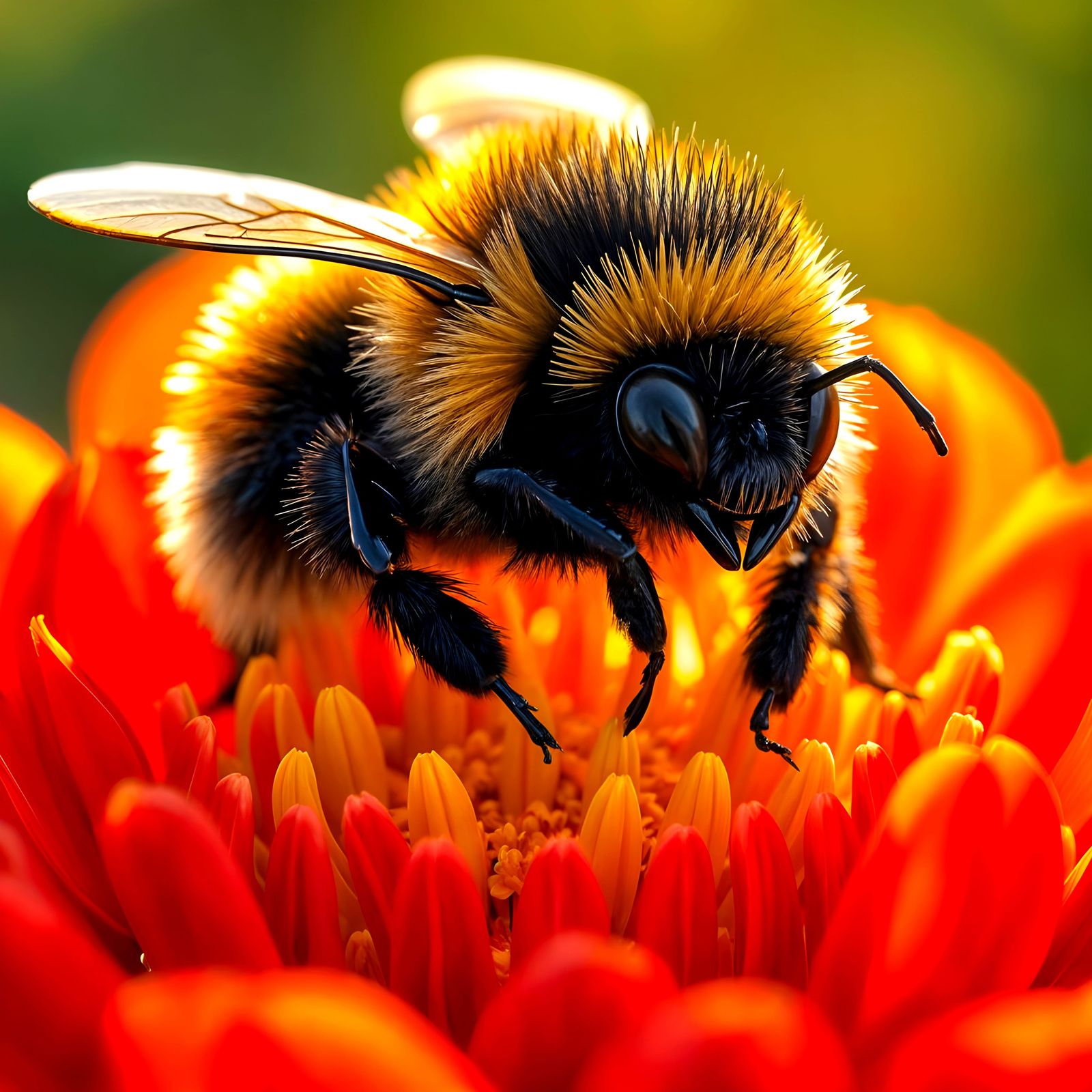 Bee... - Vibrant Springtime Bumblebee in a Blossoming Meadow