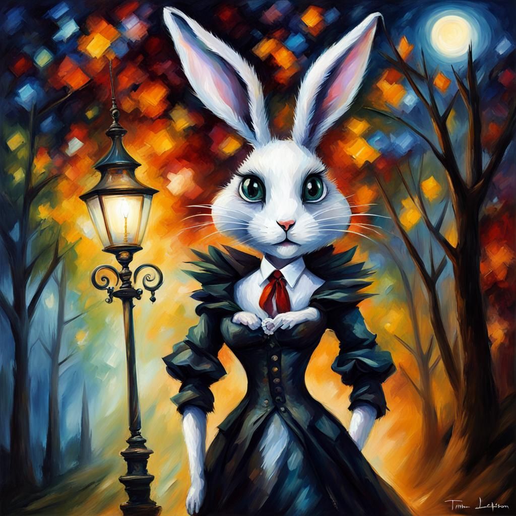 epic Moonlit Portrait of an anthropomorph rabbit woman by Tim Burton ...