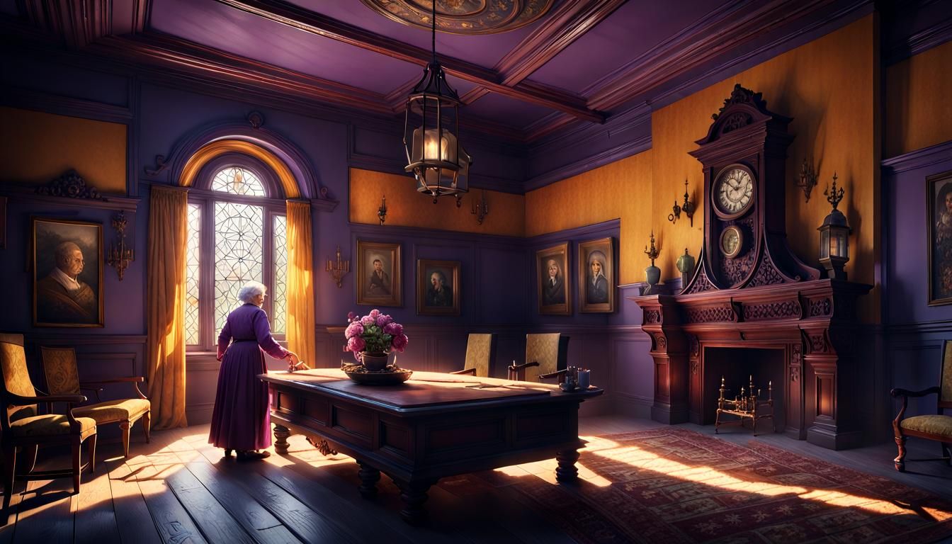 old women inLarge house, empty rooms, ticking clocks a masterpiece, 8k ...