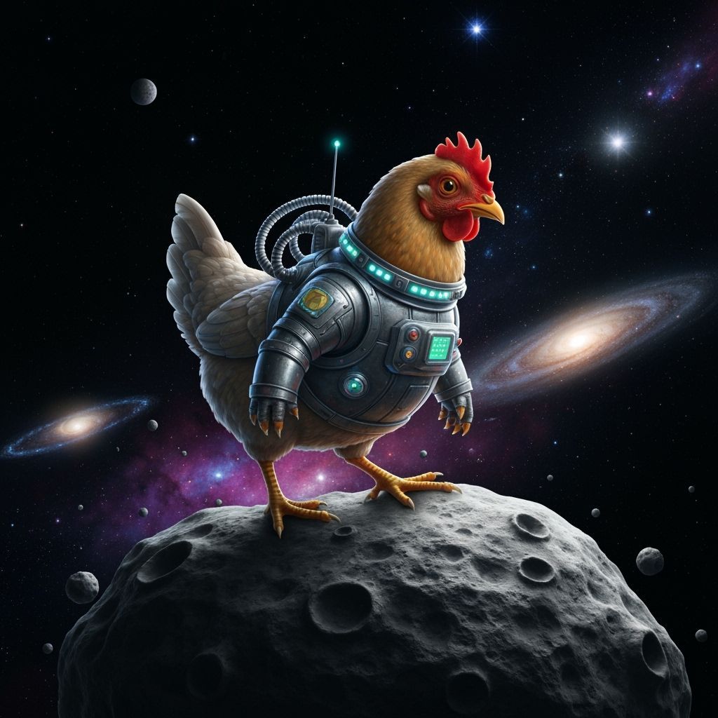 Chicken Astronaut on Asteroid, Sci-Fi Art - AI Art