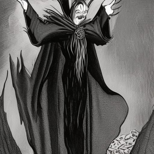 Nosferatu the dread vampire wearing a long flowing coat and there is a ...