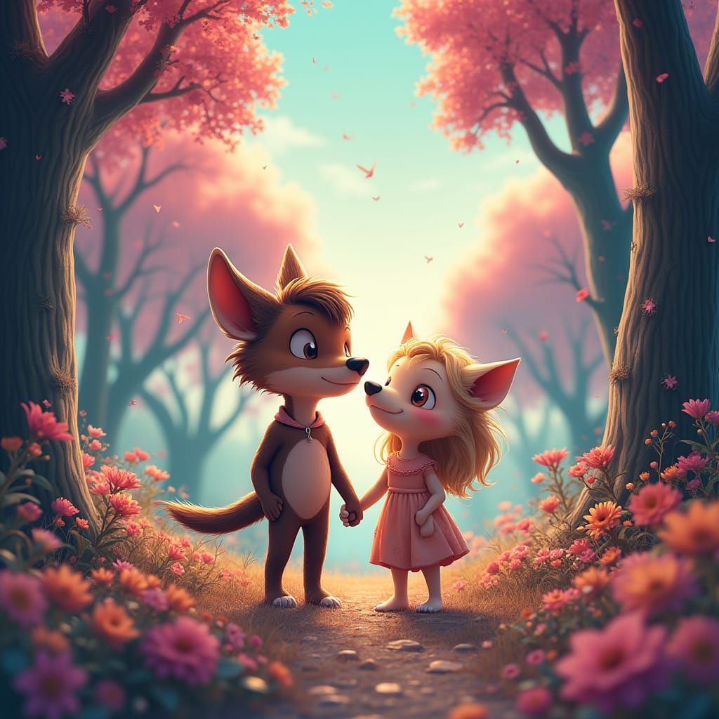 Cartoon Style Animal Couples - Whimsical Cartoon Animal Duos...