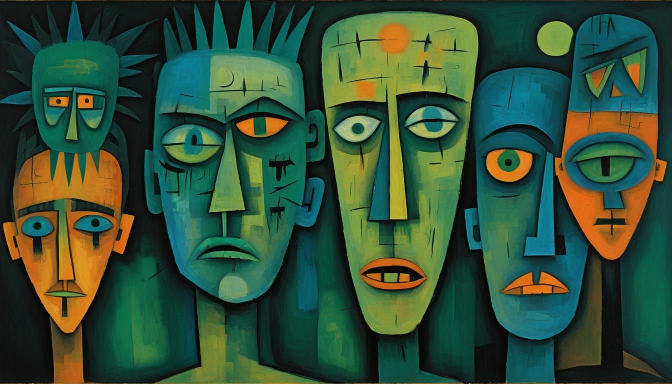 Haunting Expressionist Faces in Muted Earth Tones - AI Art