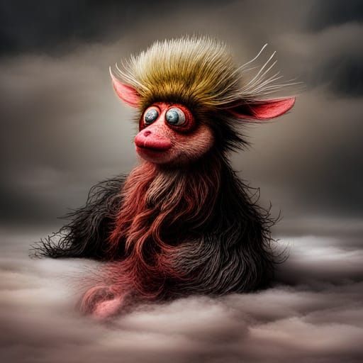 plush fluffy patchwork creature, by 3D textile collage artist ...