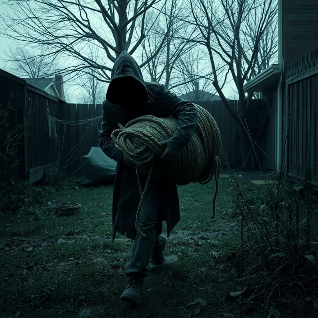 Ominous Figure Drags Mystery Object in Overgrown B... - AI Art