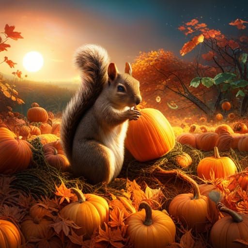 Squirrels and Pumpkins - AI Generated Artwork - NightCafe Creator