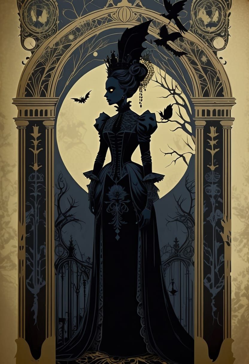 Victorian Mourning Tyrant Queen in Elegant Silhoue... - AI Art