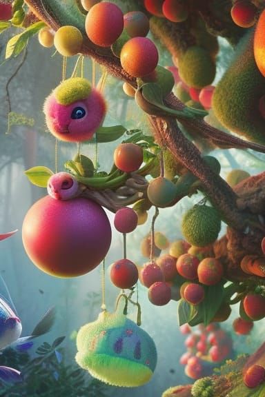 A family of cute little creatures with big cute lovely eyes playing on ...