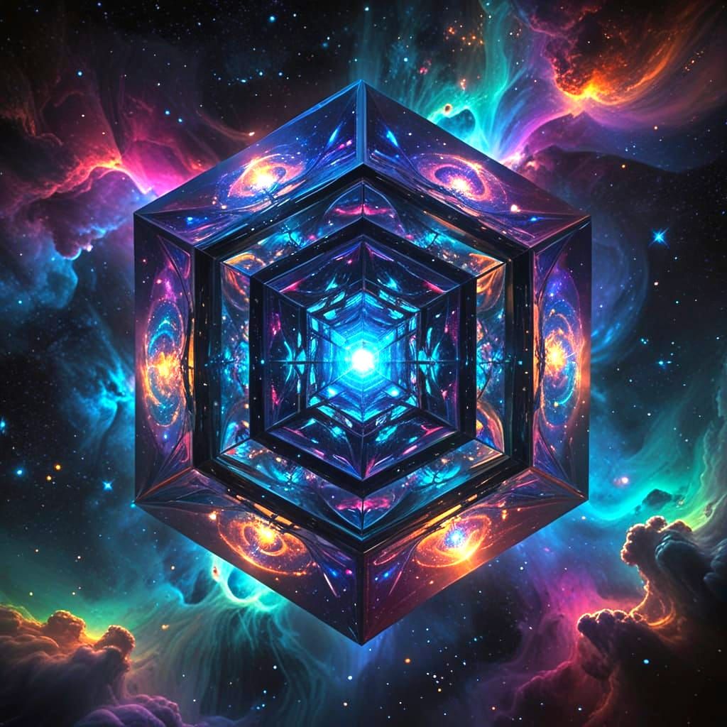 Hypercube. Four-dimensional dimension. Timelessness of infinitely multiple worlds.