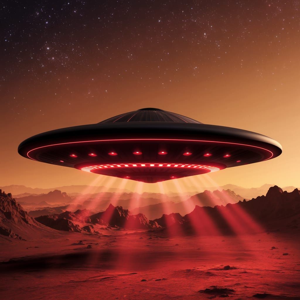 Mars Night UFO in Eerie Red Light - AI Art