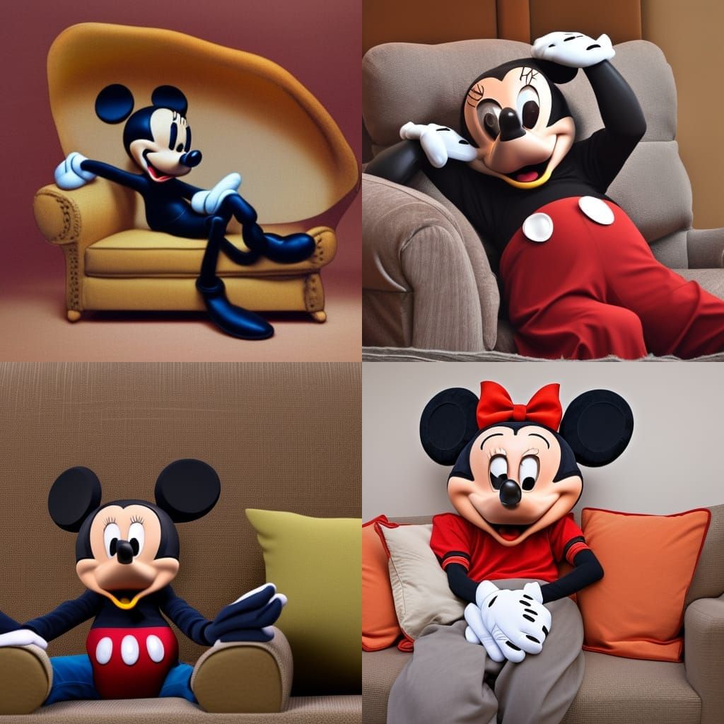 micky mouse sitting on sofa - AI Generated Artwork - NightCafe Creator