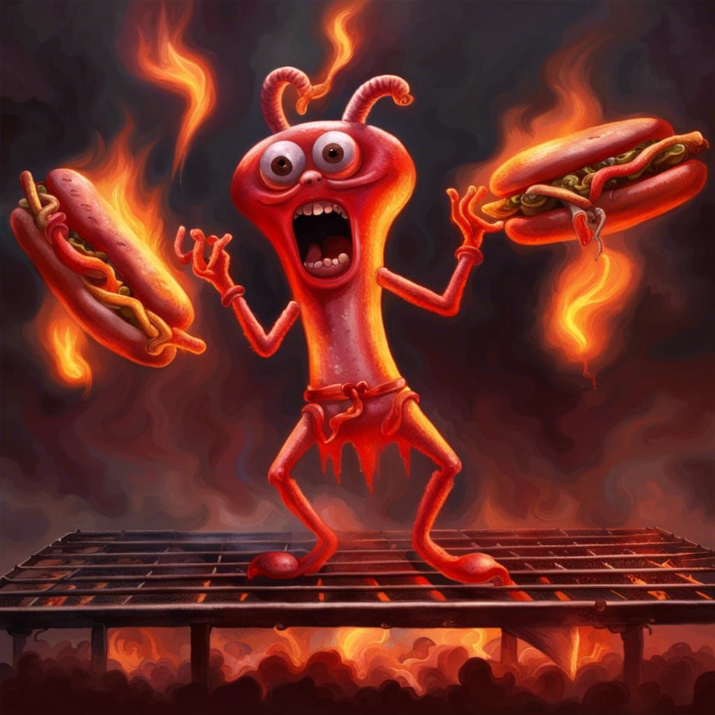 Evil Hotdog Dancing on the BBQ Grill VII - AI Generated Artwork ...