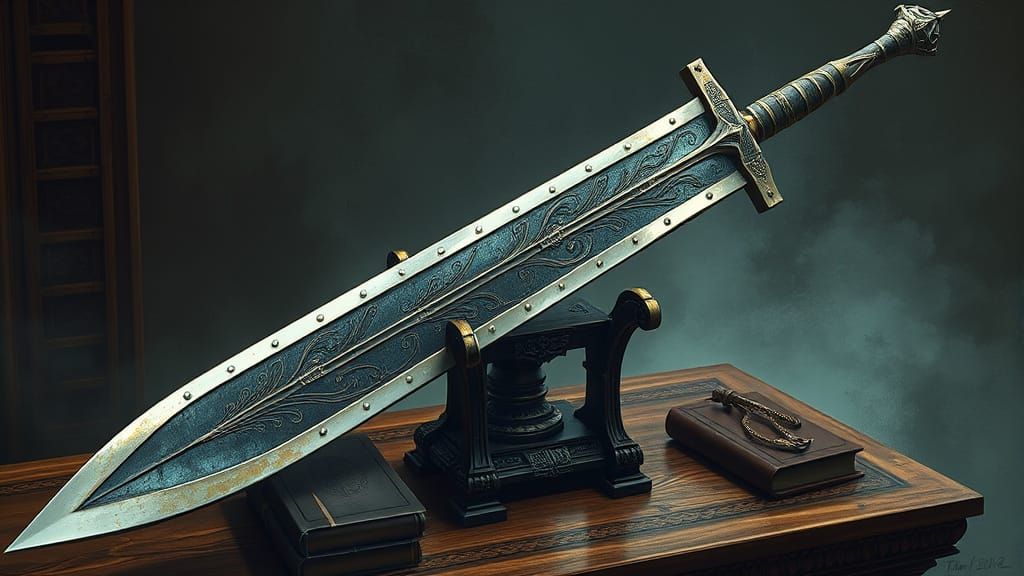 Epic Greatsword Carved from Giant's Tooth in Cyber... - AI Art