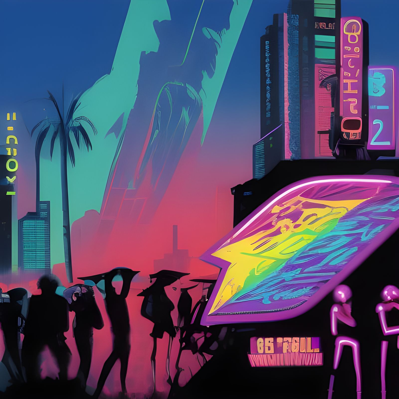 Gay pride goth parade synthwave neon retro cyberpunk 2099 blade runner 2049 neon Guido Borelli ...