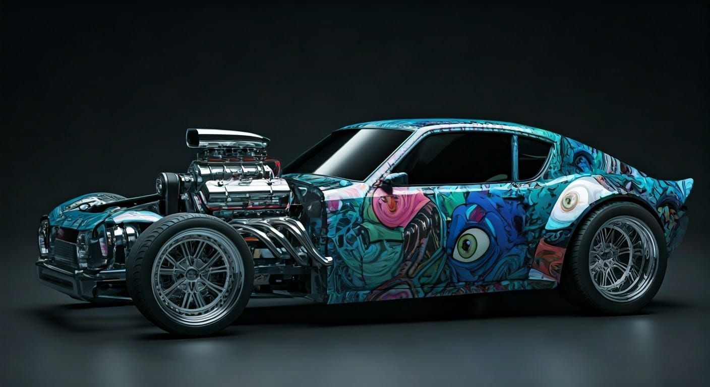 Futuristic Hot Rod Drift Car with Neon-Lit Aesthet... - AI Art