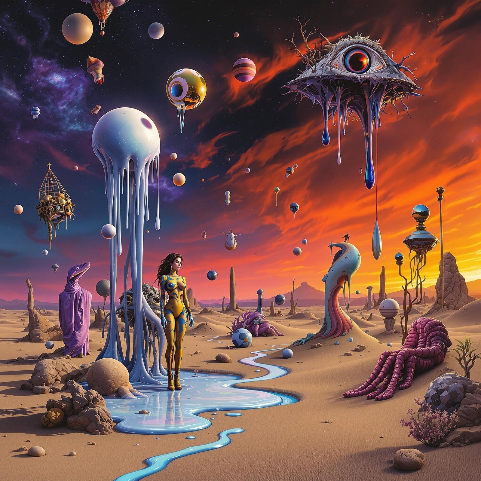 Surreal Desert Dreamscape in Dalí-Inspired Style - AI Art