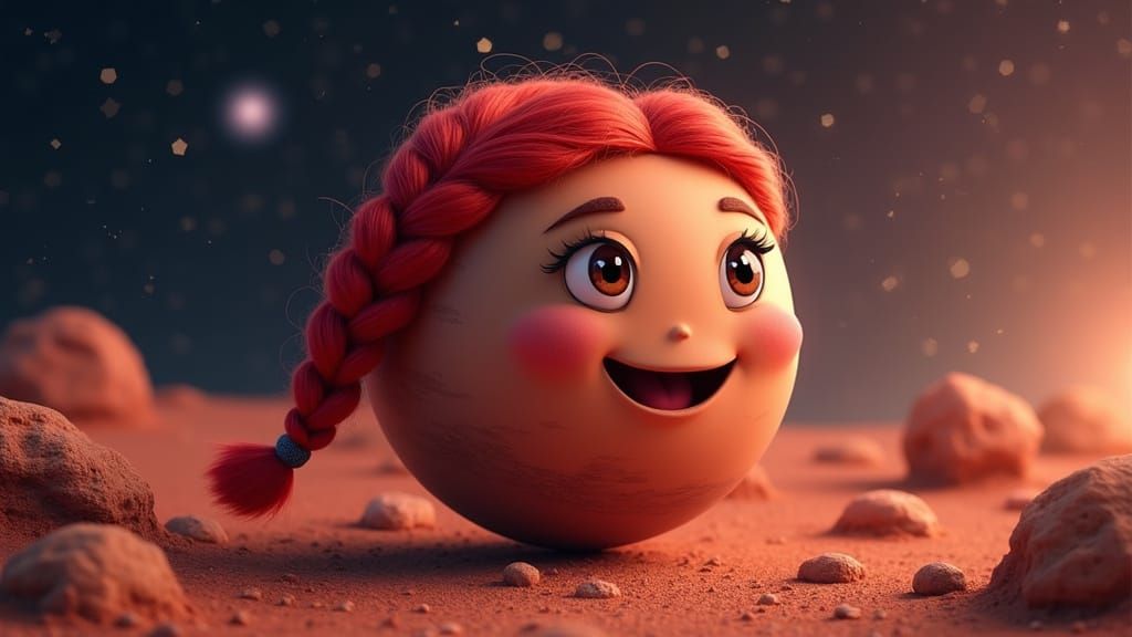 Glamorous Red Planet with Cosmic Hair and Stars - AI Art