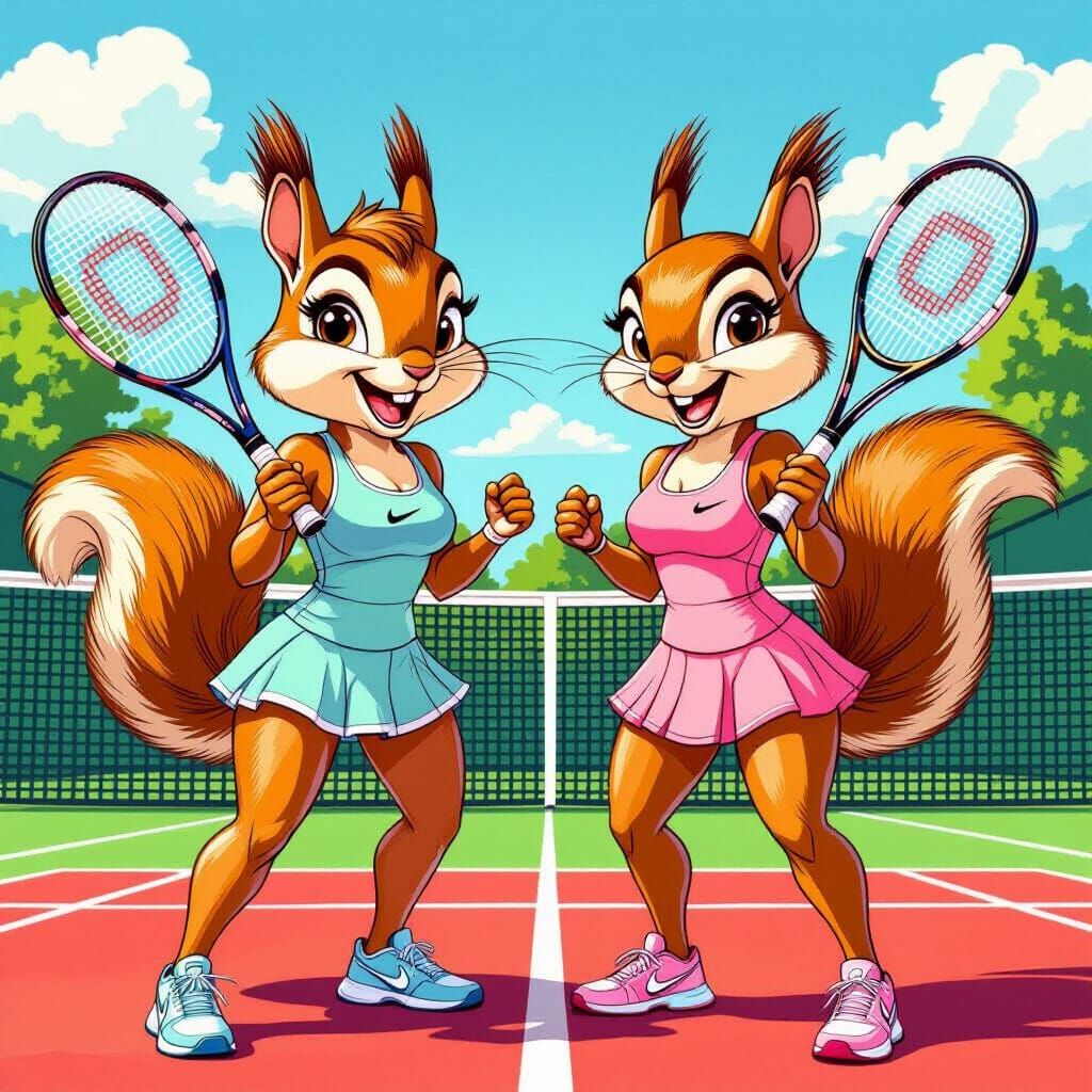 Squirrels Play Tennis in Comic Book Art Style - AI Art