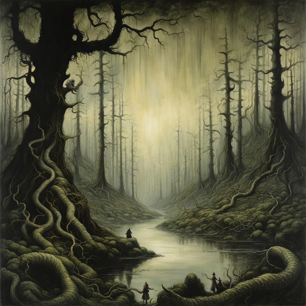 Eldritch forest, cover art, style of Santiago Caruso - AI Generated ...