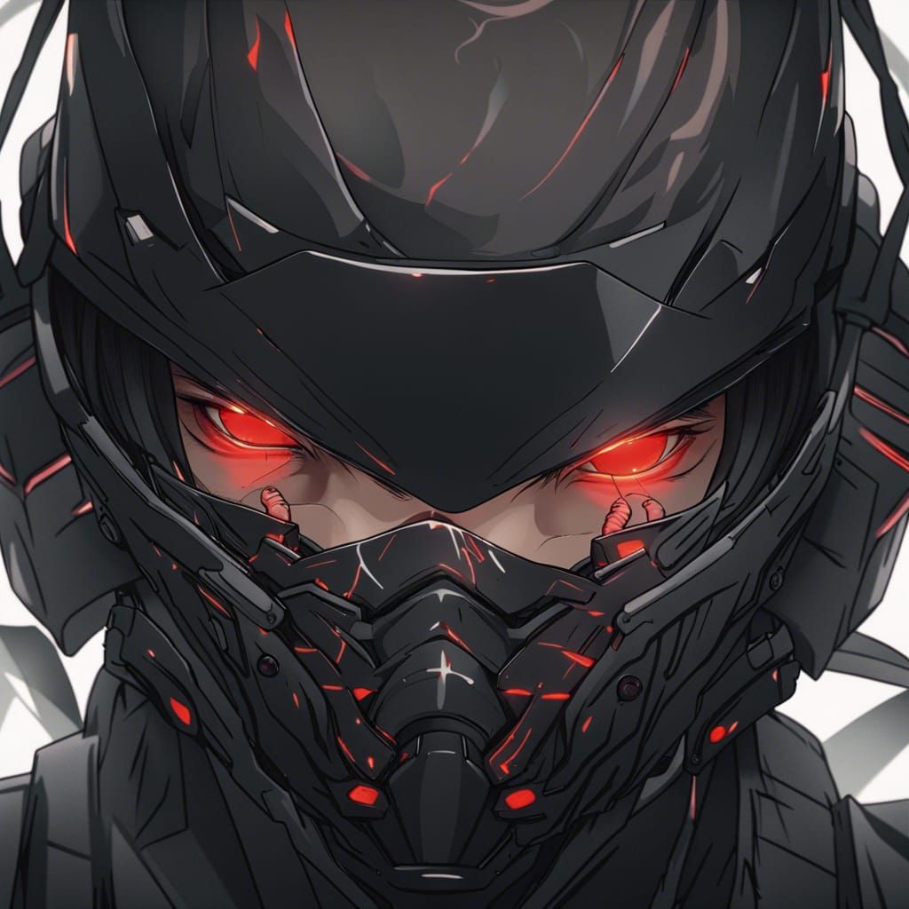 A male soldier in black tactical body armor fully bandaged face with ...