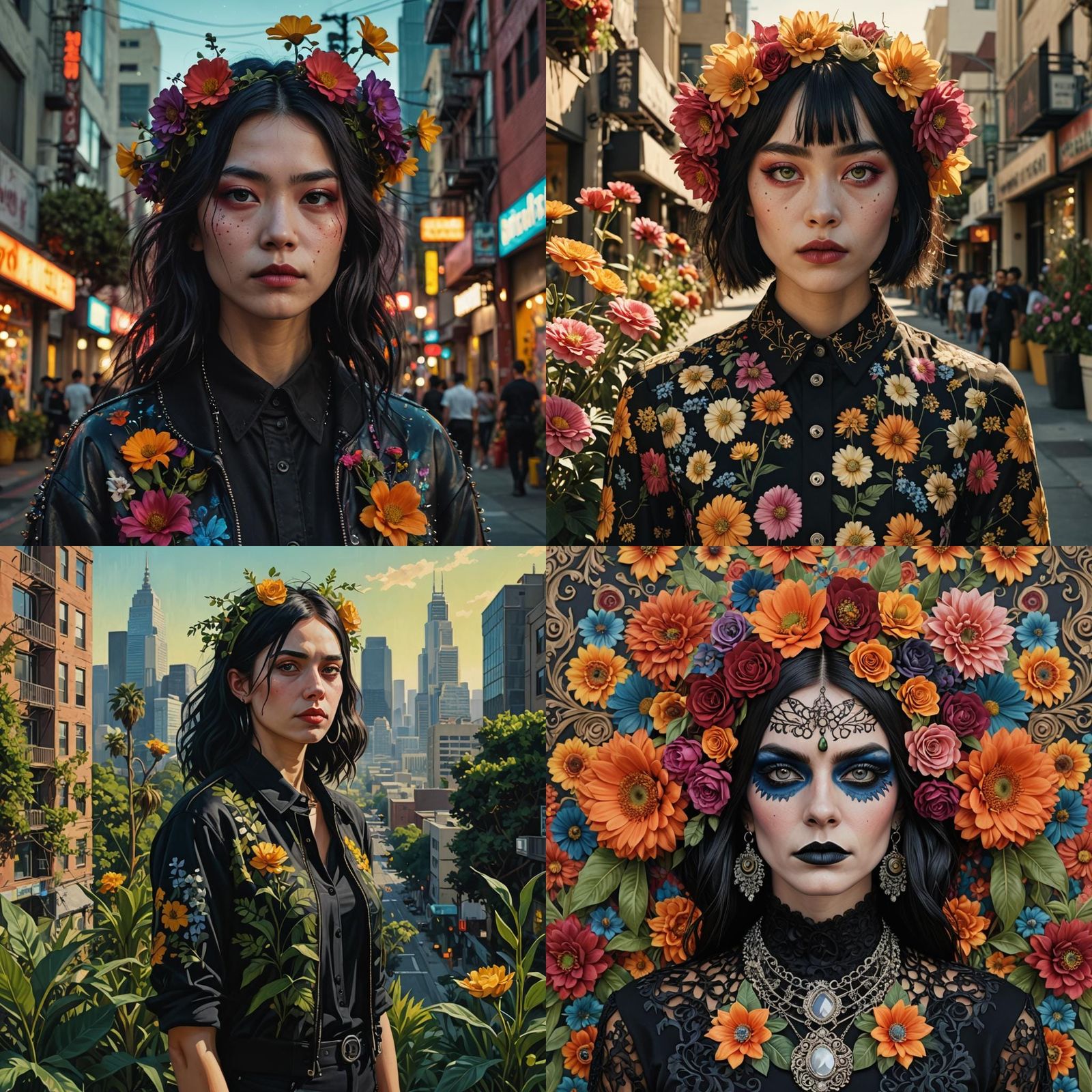 Goth - Goth Supermodel in Floral Downtown Los Angeles