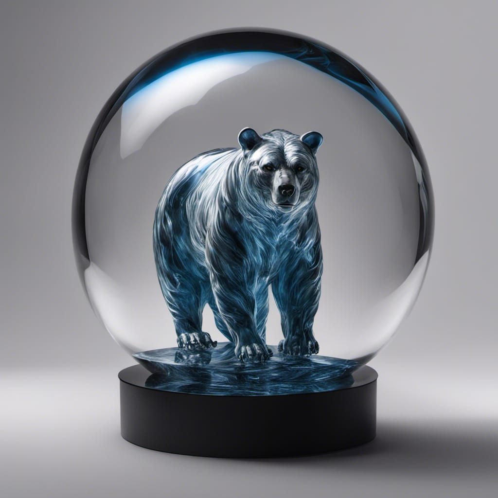 Insane depth, a huge Glass blown Obsidian Obese Bear figurine macro ...