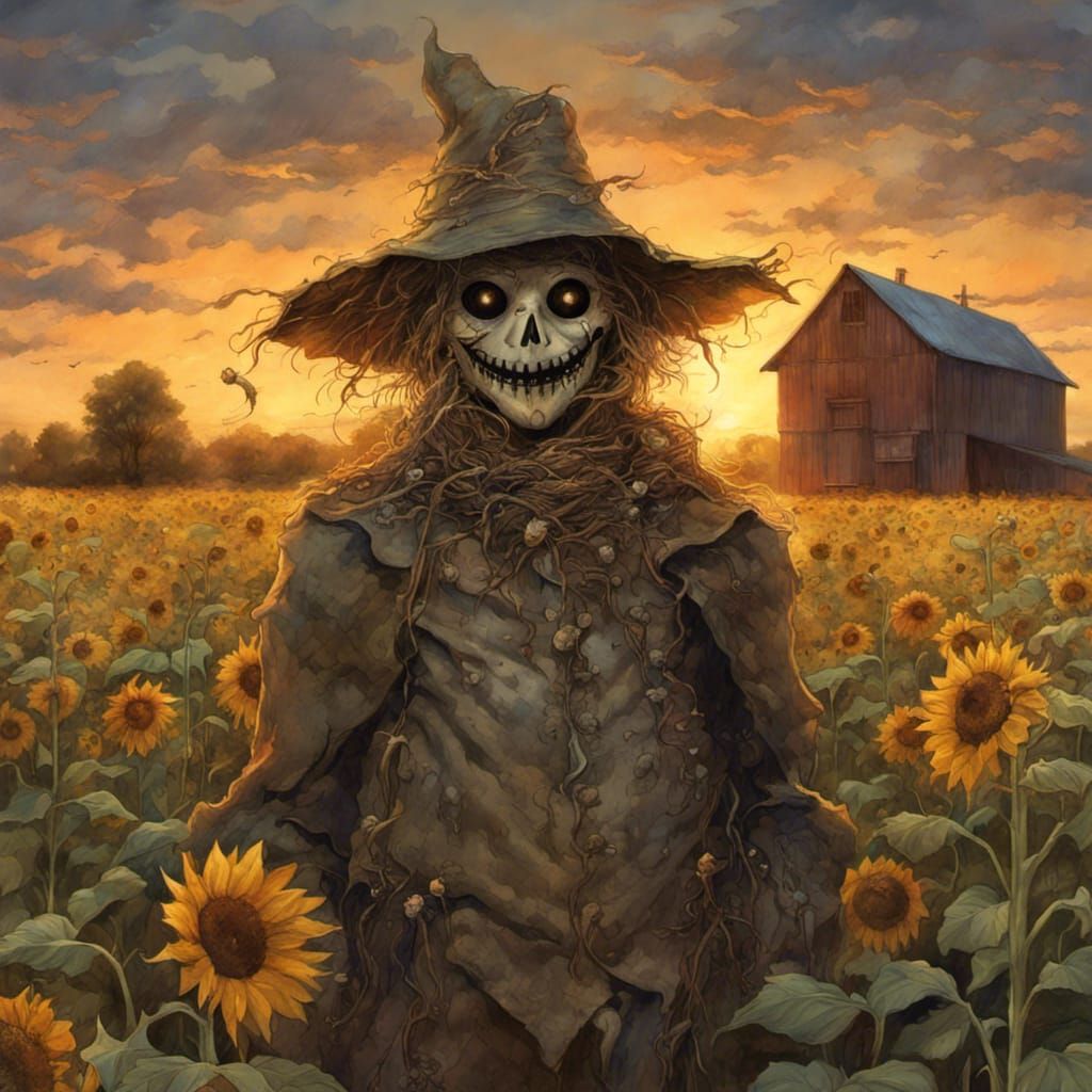 Scarecrow in Sunflowers - AI Generated Artwork - NightCafe Creator