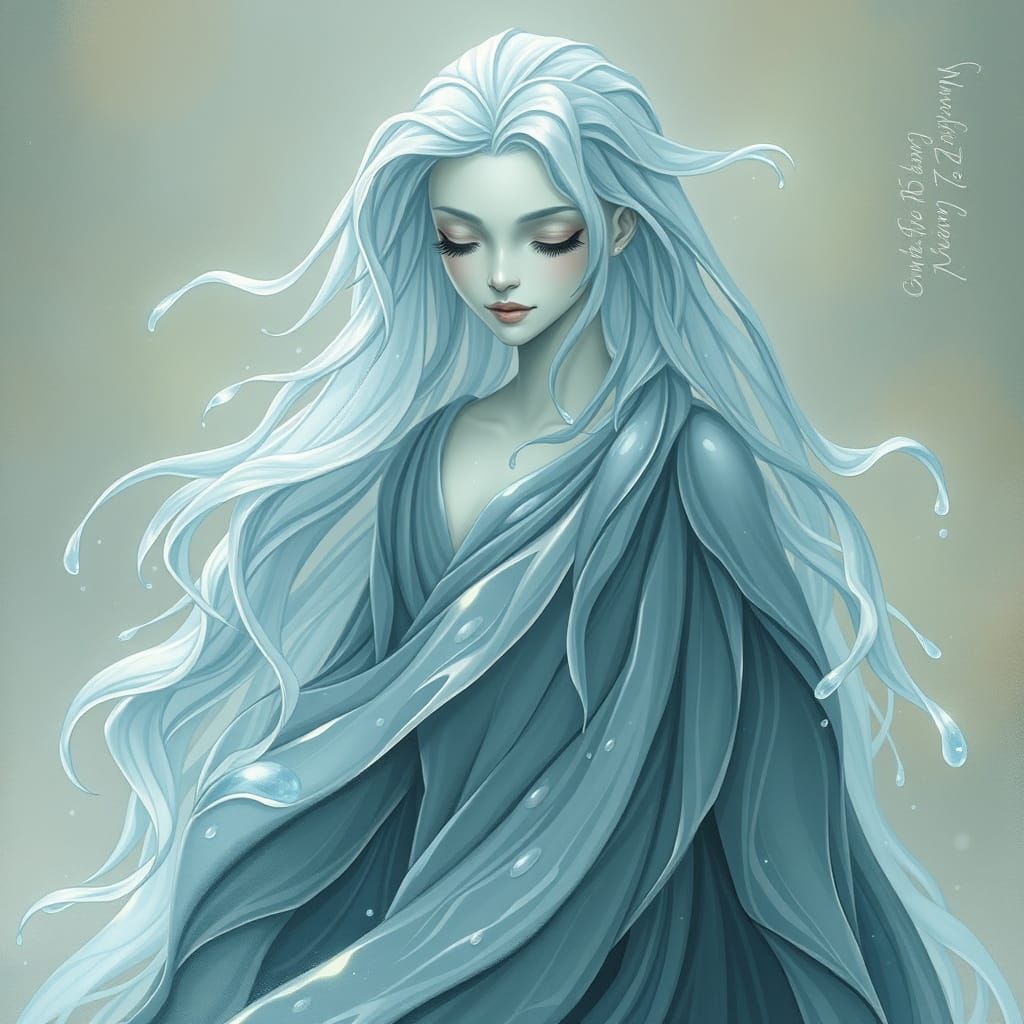 Imagine a humanoid form made of water. Done in the ADnD art style.