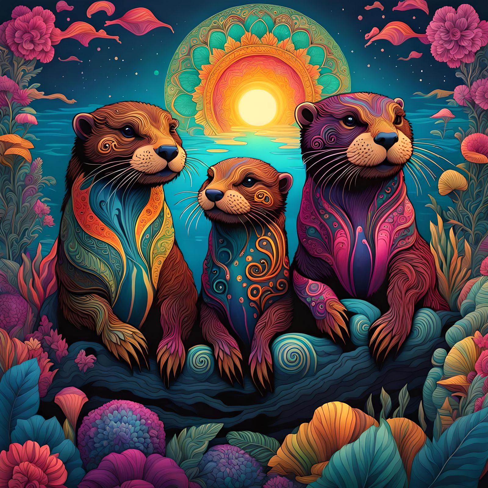 Psychedelic Dark Fantasy Otters - AI Generated Artwork - NightCafe Creator