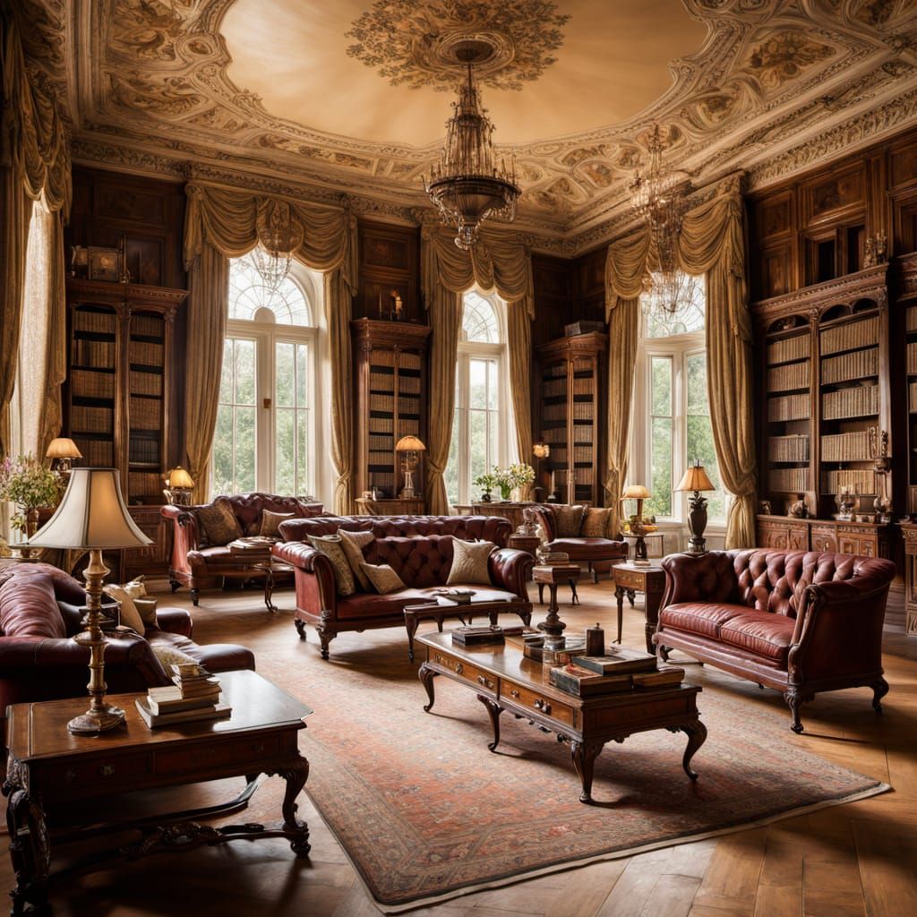 Grand Regency Library with Elegant Furniture - AI Art