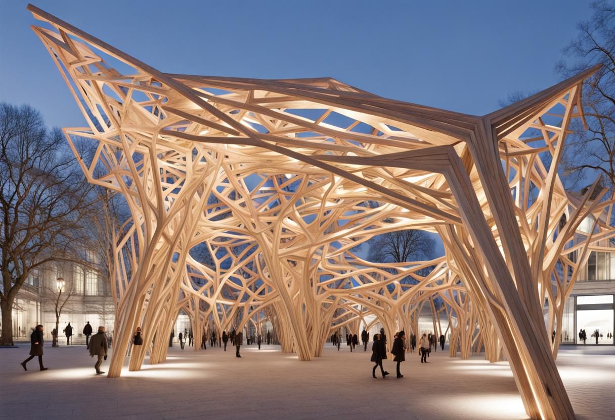 Using natural, untreated Y-shaped tree branches as nodes, connected in ...