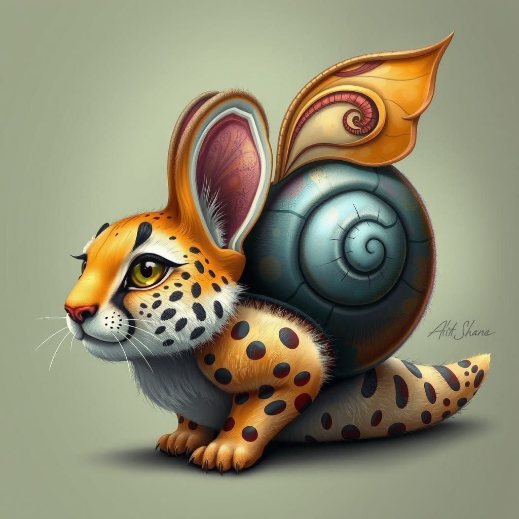 Snail-Cheetah-Bunny-Butterfly - Whimsical Hybrid Creature wi...