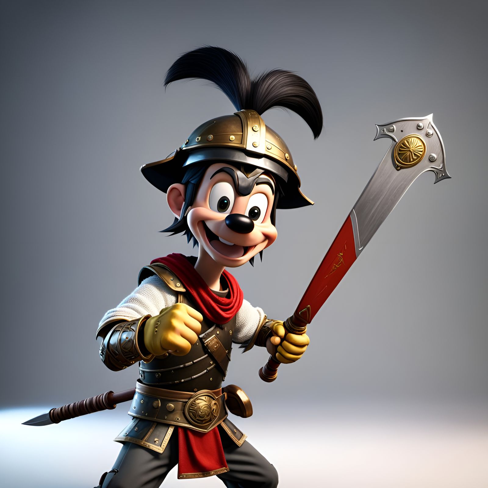 goofy wearing Roman helmet and swinging sword while hold shield ,AMD ...