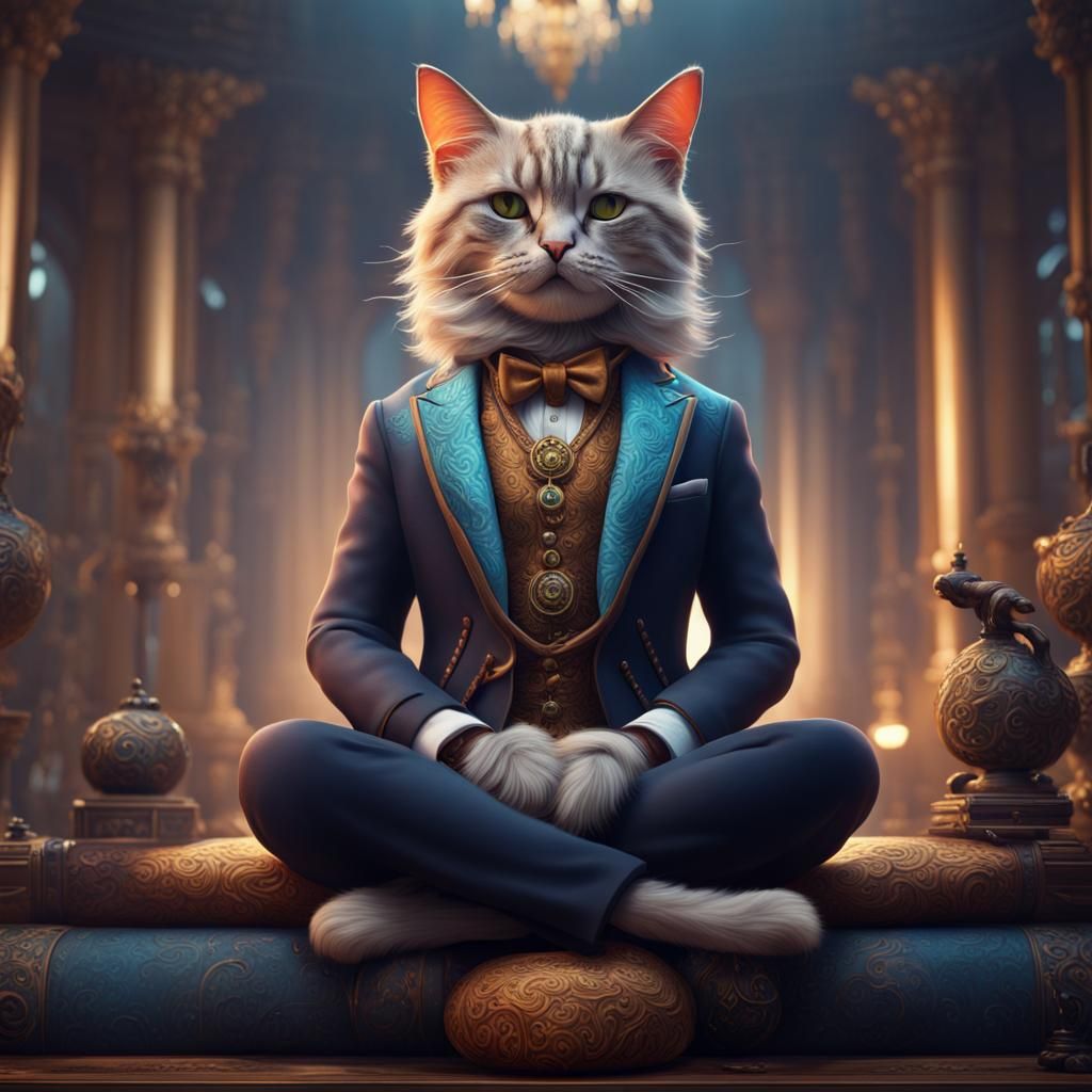 Dapper Cat Meditating - AI Generated Artwork - NightCafe Creator