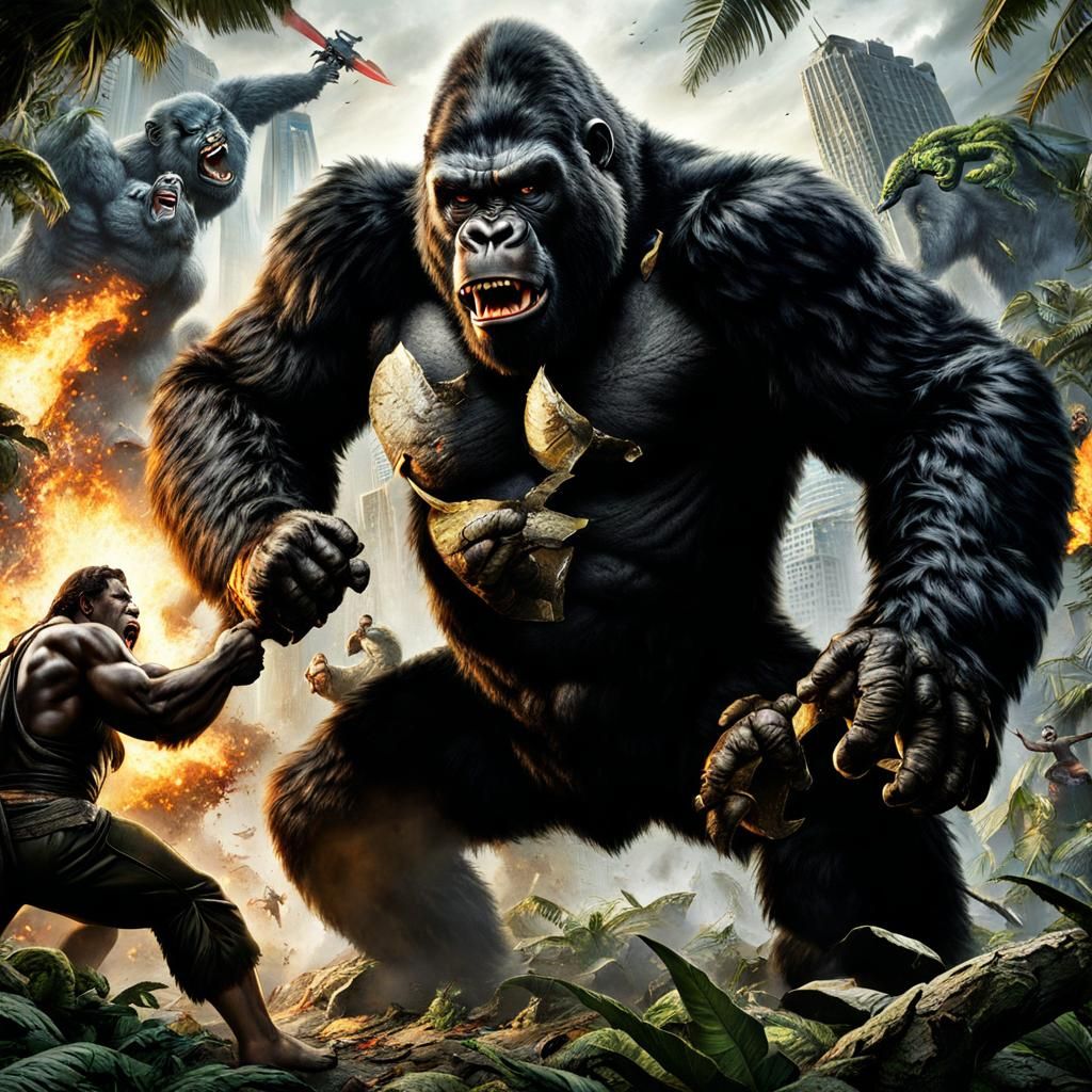 king kong fighting - AI Generated Artwork - NightCafe Creator