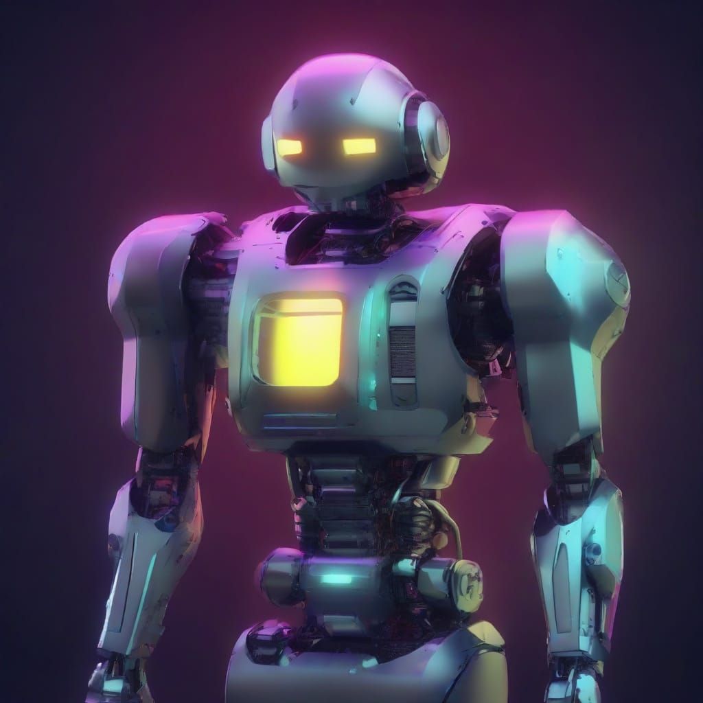 Surreal Robot Disintegrates in Neon Cubist Explosi... - AI Art