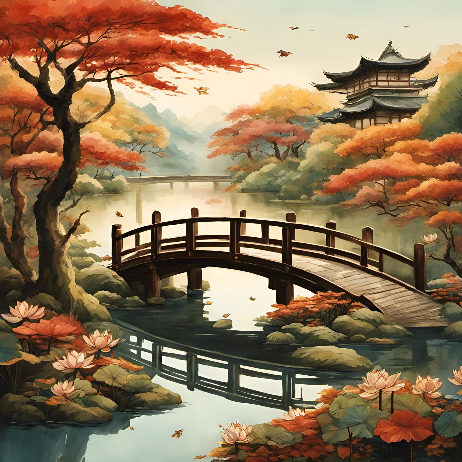 Autumnal Traditional Japanese Bridge (Soribashi) - AI Generated Artwork ...
