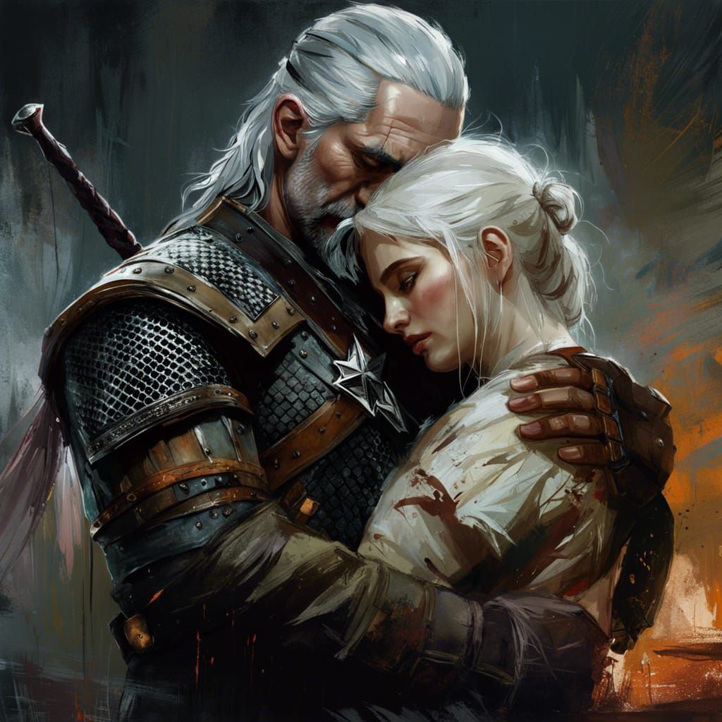 Safe In Her Father's Arms: Ciri And Geralt - AI Generated Artwork ...