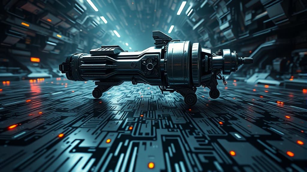 Epic Sci-Fi Vessel Emerging from Cosmic QR Code - AI Art