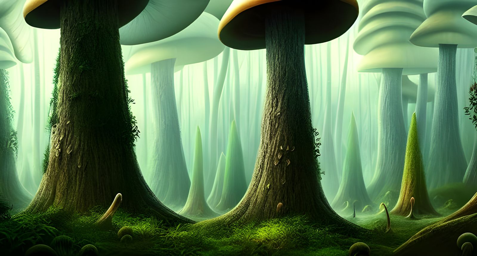 Tall Mushroom Trees Forest - AI Generated Artwork - NightCafe Creator