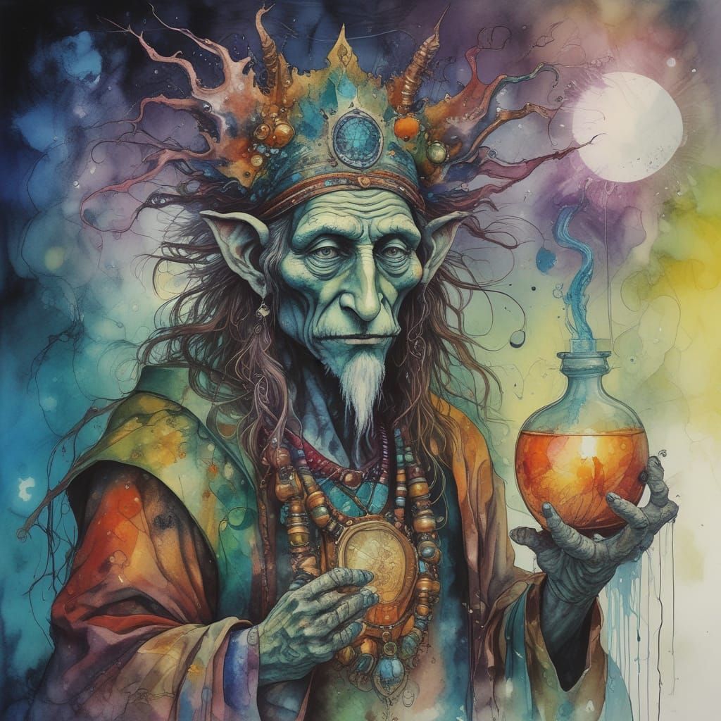 Shaman in Dystopian Dreamscape: Alcohol Ink and Wa... - AI Art