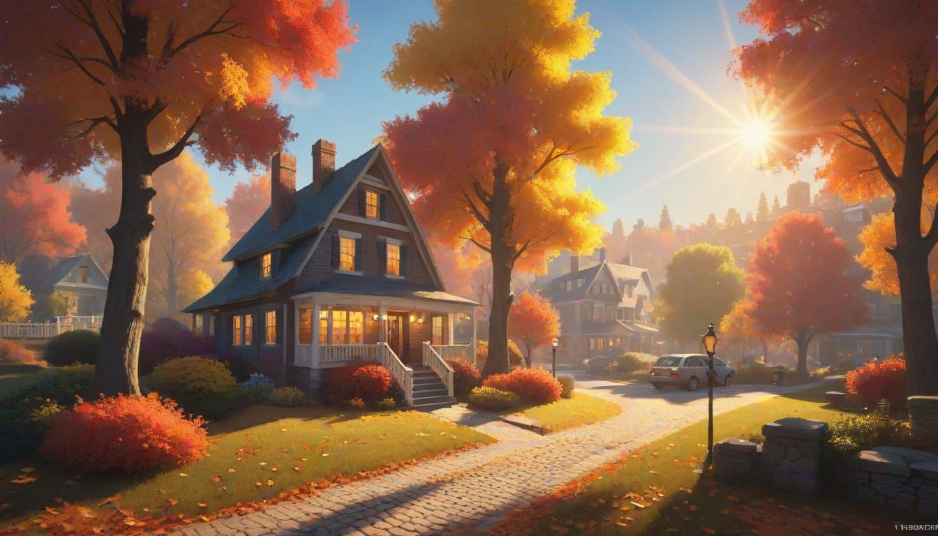 Surreal Autumn Landscape in Nocturnal Splendor - AI Art