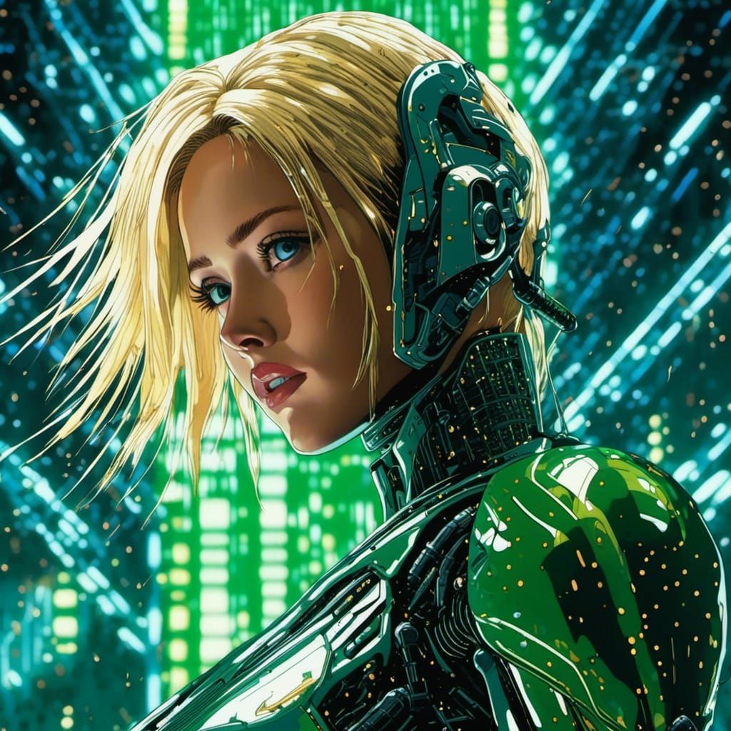 Cute Matrix-Inspired Witchy Cyborg 💚💫🎬 - AI Generated Artwork - NightCafe Creator