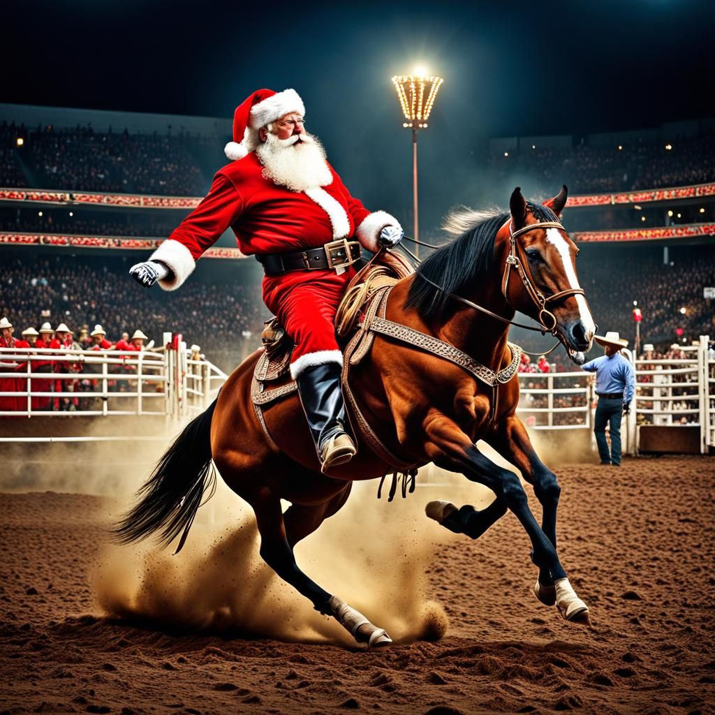 A Santa Claus sits on a very wild bucking horse and does a rodeo - AI ...