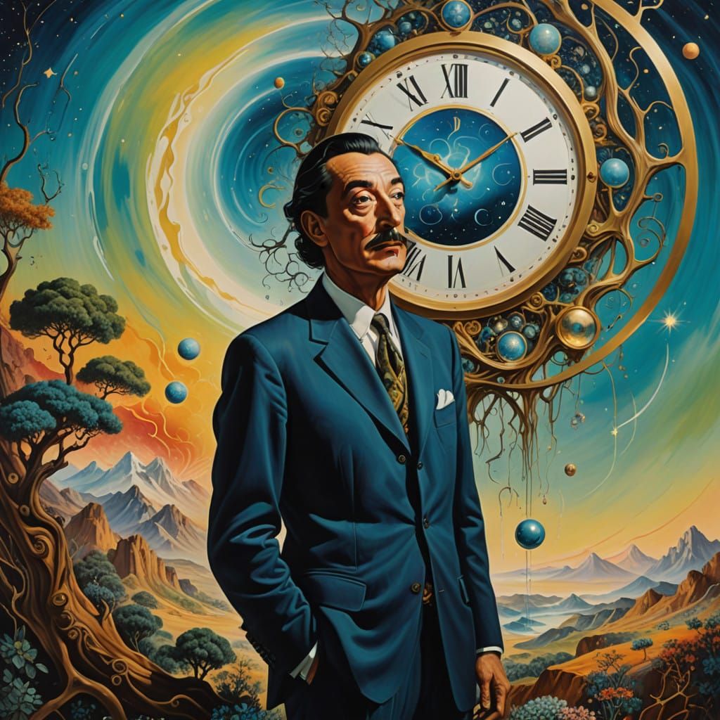 Surrealist Artist Gazes at Glowing Clock in Dreaml... - AI Art