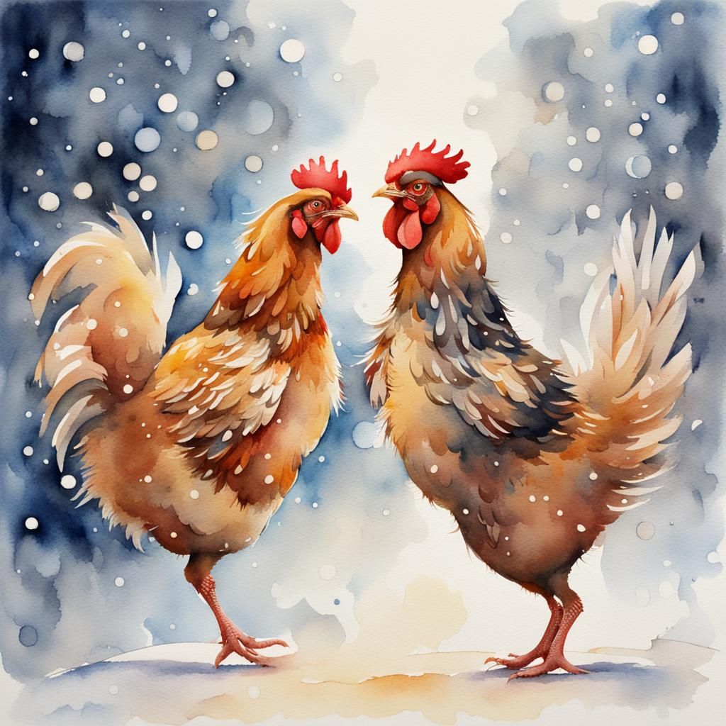 Watercolor of dancing chickens celebrating Christmas - AI Generated ...