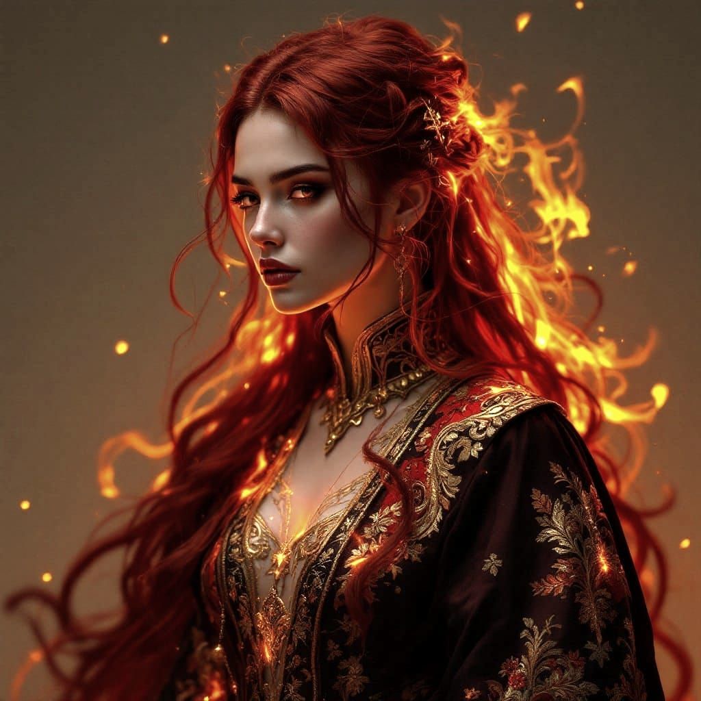 Luminous Woman in Medieval Attire, Set in a Vibran... - AI Art